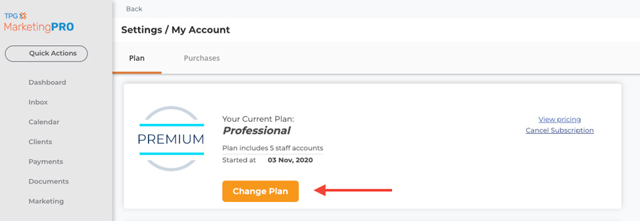 How to change a Marketing Pro plan – TPG
