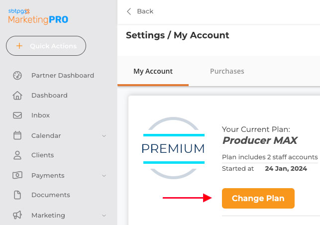 How to change a Marketing Pro plan – SBTPG