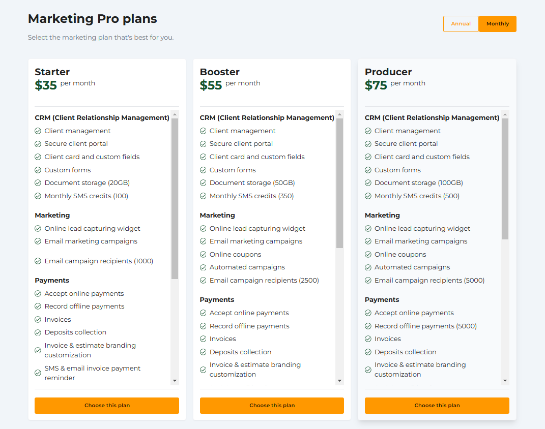 How to change a Marketing Pro plan – SBTPG